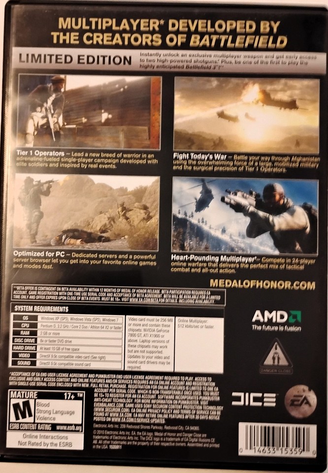 Medal of Honor Limited Edition PC Game (2010) Complete with Manual | eBay