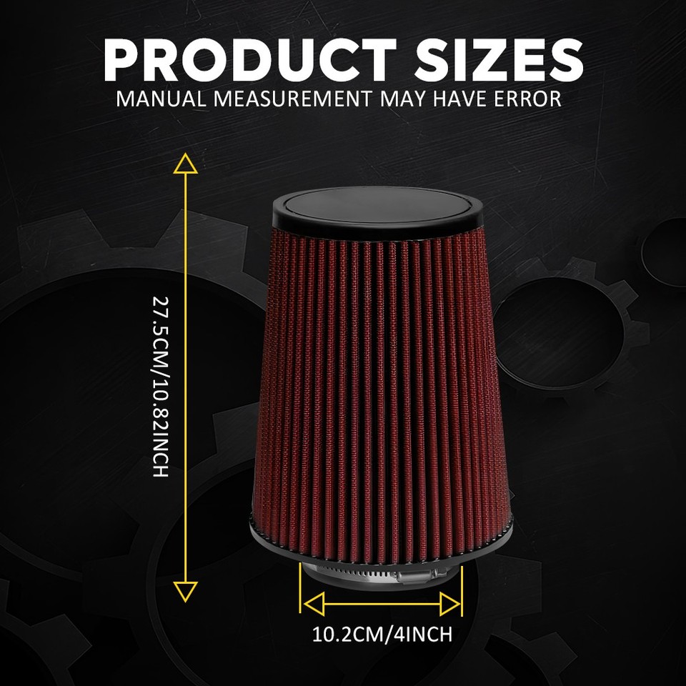 4inch 100mm Red High Flow Inlet Cold Air Intake Cone Replacement Dry ...