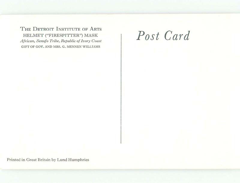 Pre-1980 POSTCARD OF FIRE SPITTER AFRICAN HELMET MASK AT MUSEUM Detroit ...