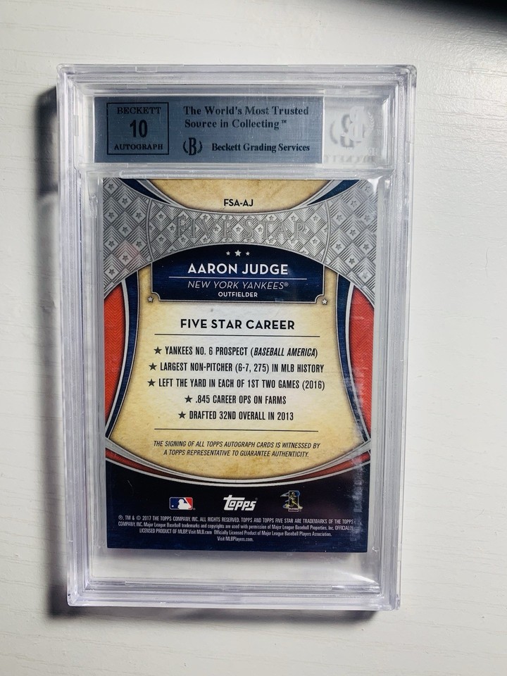 2017 Topps Five Star Aaron Judge Auto #FSA-AJ Purple /50 BGS 9 Auto 10 ...