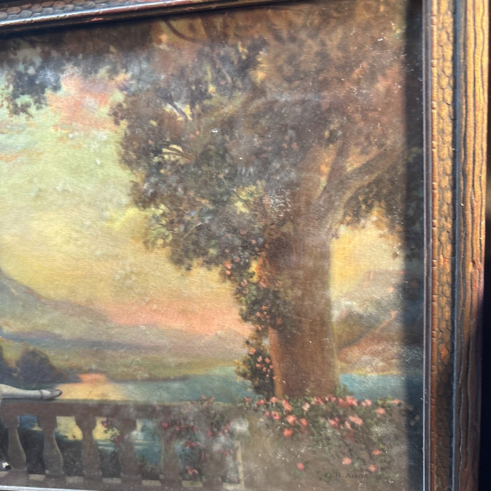 Vtg 1920’s? A. Atkinson Fox Woman Sitting On Porch Railing Sunset Print ...