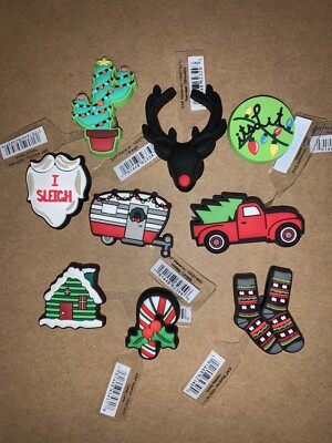 Lot of 9 crocs jibbitz Christmas Reindeer Socks Candy Cane Cactus it’s ...