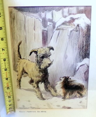 SIGNED DOG ETCHING Art Print Artist MORGAN DENNIS Terrier Fancy Meeting ...