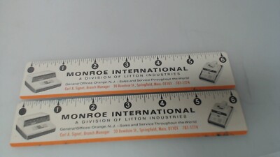 2 Vintage Monroe The Calculator Company Advertising 6" Ruler ...