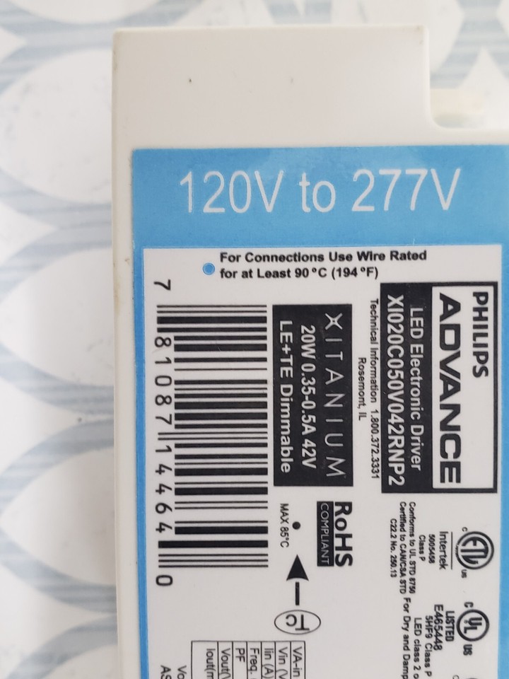 PHILIPS XITANIUM 20W LED ELECTRONIC DRIVER XI020C050V042RNP2 DIMMABLE ...