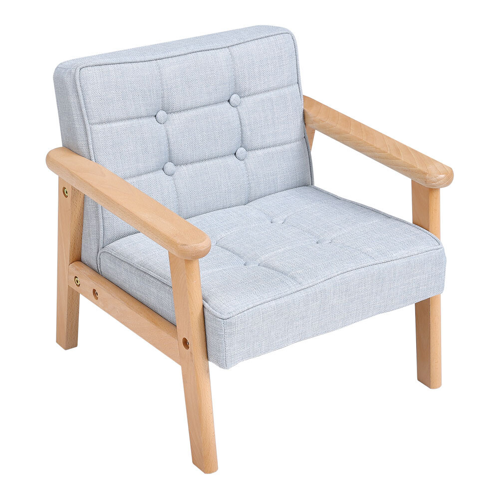 Nordic Wood Frame Linen Fabric Armchair Padded Mini Sofa Chair Children ...