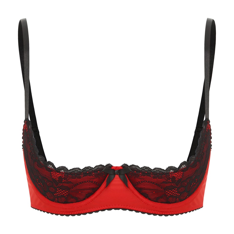 Women's Lace 1/4 Cups Shelf Bra Lingerie Balconette Bras Underwire Push ...