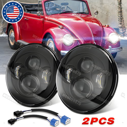 For VW Beetle 1967-1979 Black 7" Inch Round LED Headlights High Low ...