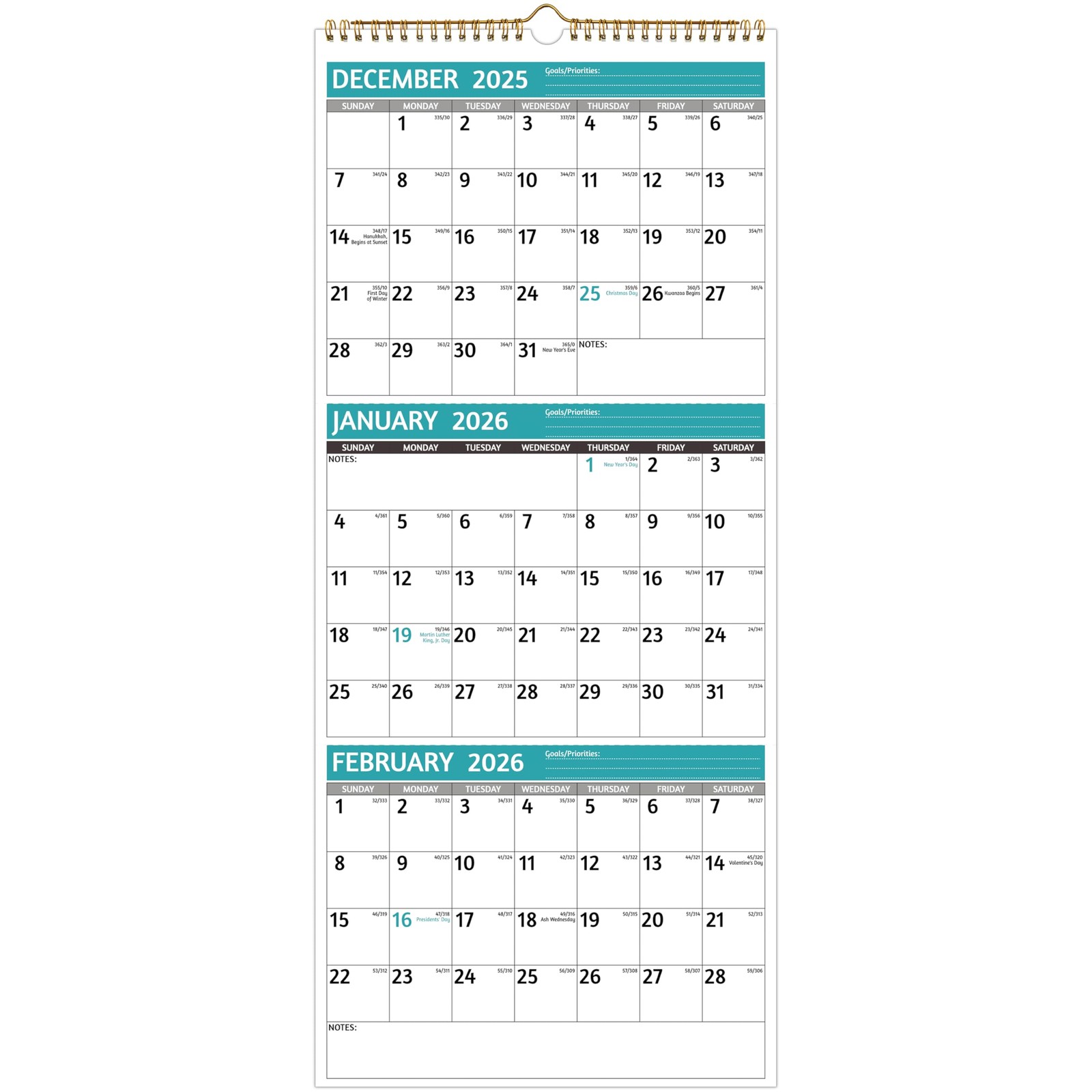2026 Wall Calendar - 3 Month Calendar 2026 Vertical, Jan