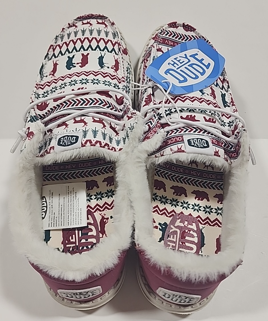 Hey Dude Wendy Holiday Cheers: Faux Fur White Red Size W8 | eBay