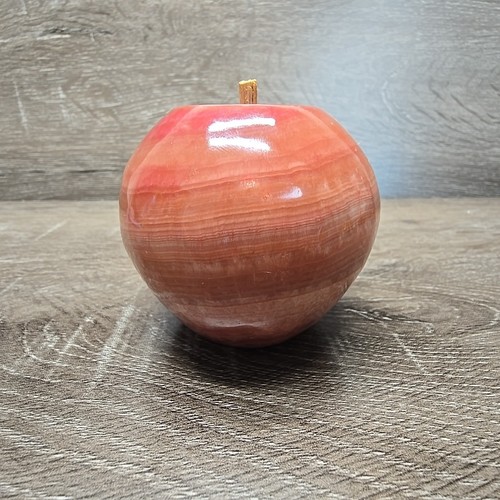 Vintage Italian Alabaster Apple Stone Fruit Wooden Stem Marbled-Redish ...