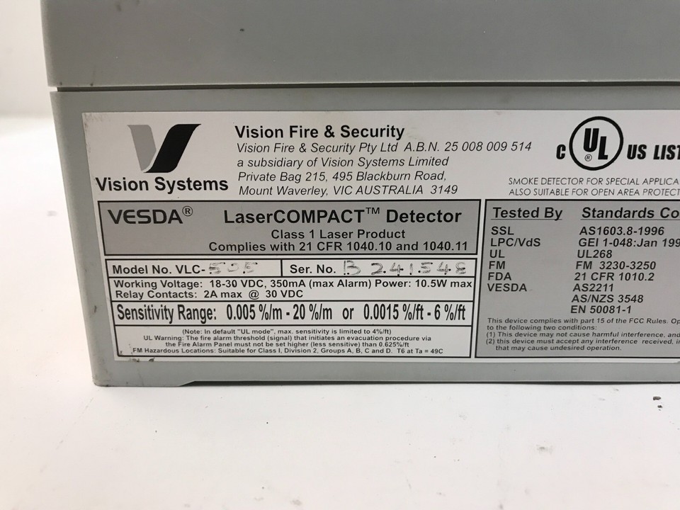 Vesda VLC-505-VN Laser Compact Detector System - Untested Vison Fire ...