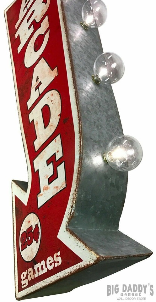 ARCADE Arrow Double Sided Sign W/ LED Lights Game Room Bar Man Cave ...
