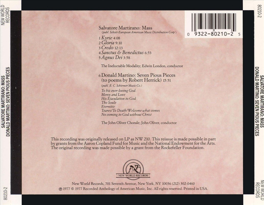 THE INELUCTABLE MODALITY, EDWIN LON SALVATORE MARTIRANO: MASS; DONALD ...