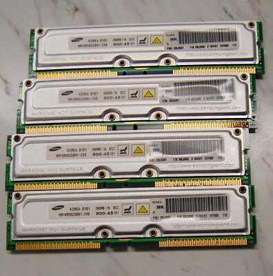 4- 256MB RAMBUS RIMM 800-45 256/16 800-45 800 45 184PIN ECC NON ...