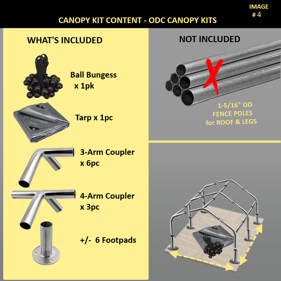 14x20' Carport Canopy Kit 1-3/8" ID +Tarp. Boat Garage Tent Shade no ...