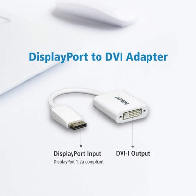 Aten DisplayPort to DVI Adapter, Converts DisplayPort signals to DVI ...