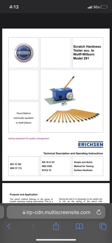 ERICHSEN Scratch Hardness tester Model 291 Coating Paint Film | eBay