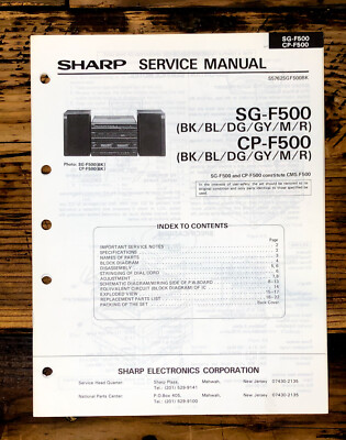 Sharp SG-F500 CP-F500 Radio / Stereo System Service Manual *Original ...