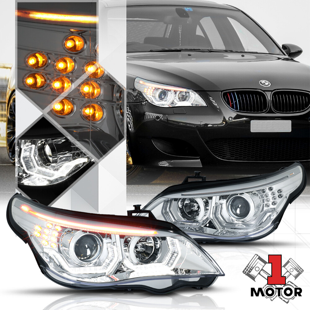 Chrome Dual [3D HALO] Projector Headlight LED Signal for 04-07 BMW E60 ...