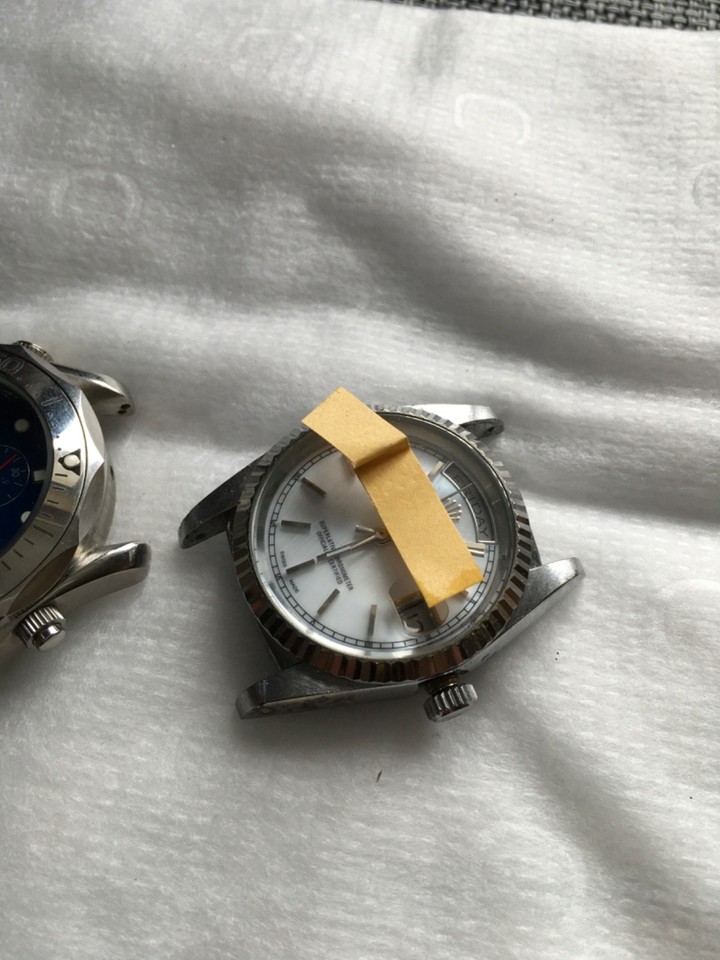 TWO VINTAGE AUTOMATIC WATCH HEADS ONE TICKING SPARE REPAIRS SEE ...