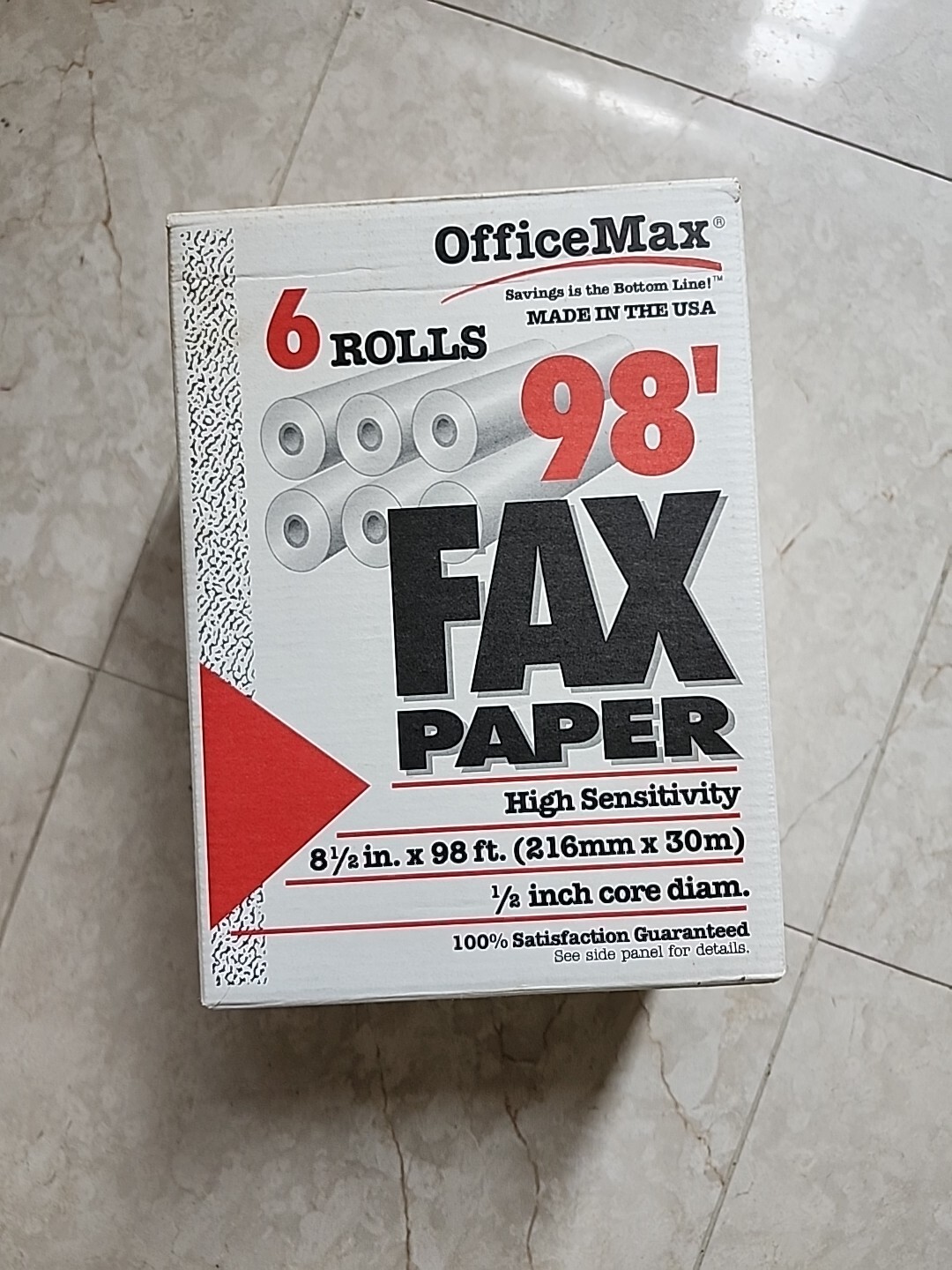 Office Max Thermal Fax Paper Lot 5 Rolls 98' x 8 1/2" Core 1/2" High ...