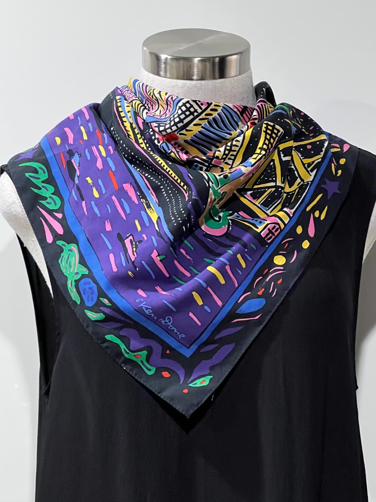 KEN DONE Vintage 80s Sydney Harbour Fireworks Scarf 6… - Gem