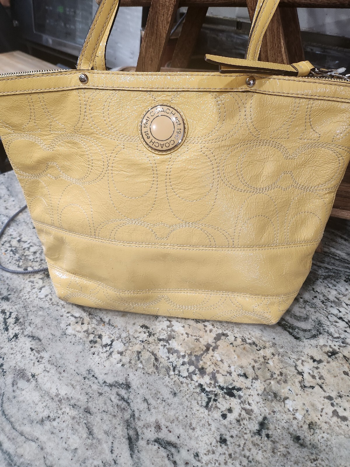 Coach Pale Yellow Leather Handbag Tote 1941 - Gem