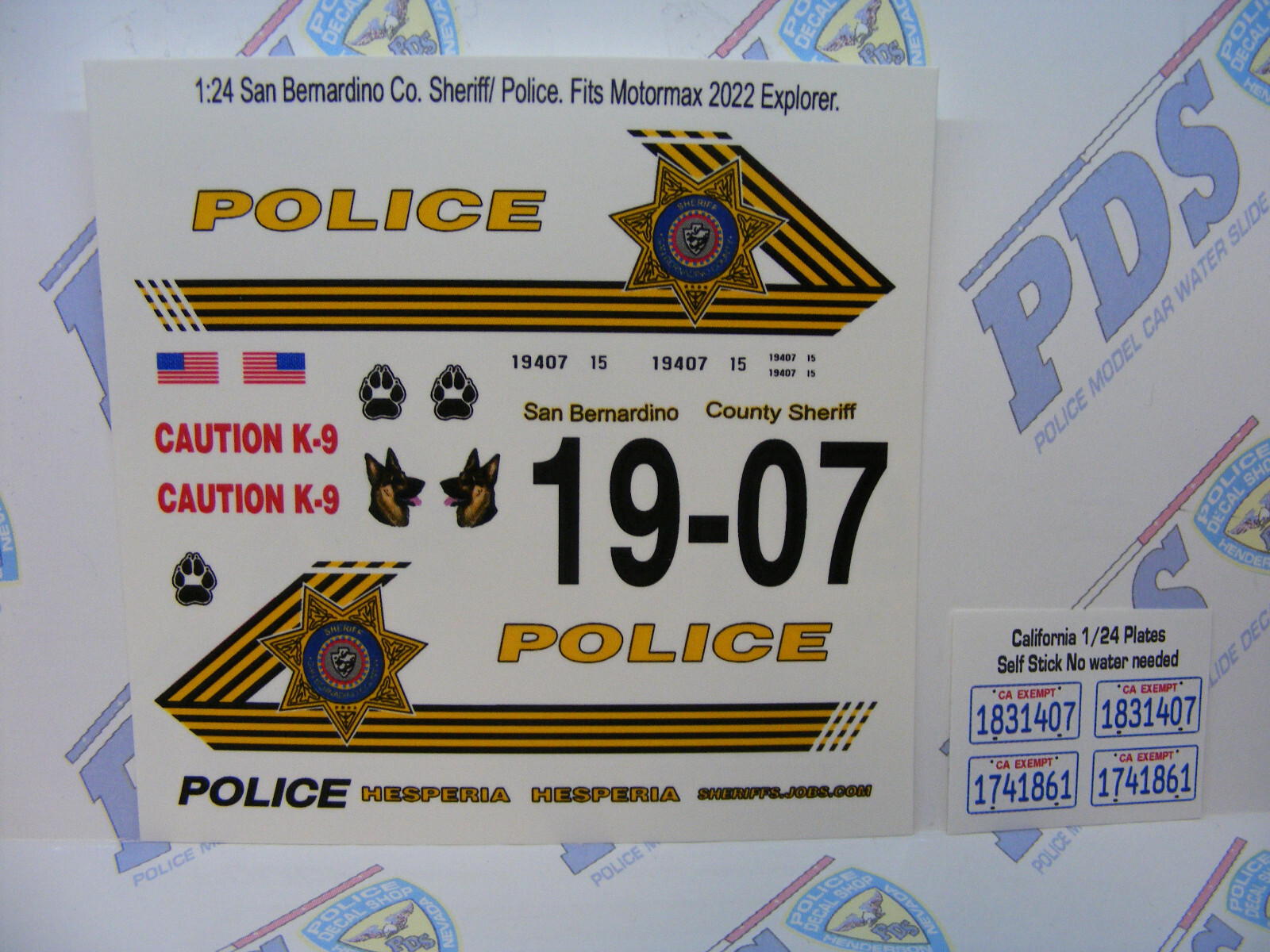 San Bernardino County Police Sheriff 1/24 Water slide Decals Fits 2022 ...