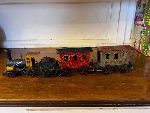 Antique tin toy train set of four cars including engine 1800s | eBay