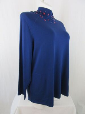Quacker Factory Size 1X Navy Anytime Metallic Stars Hooded Top | eBay