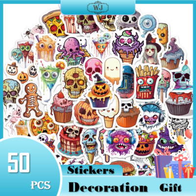 50pcs Halloween Horror Food Monster Stickers Decal Waterproof ...
