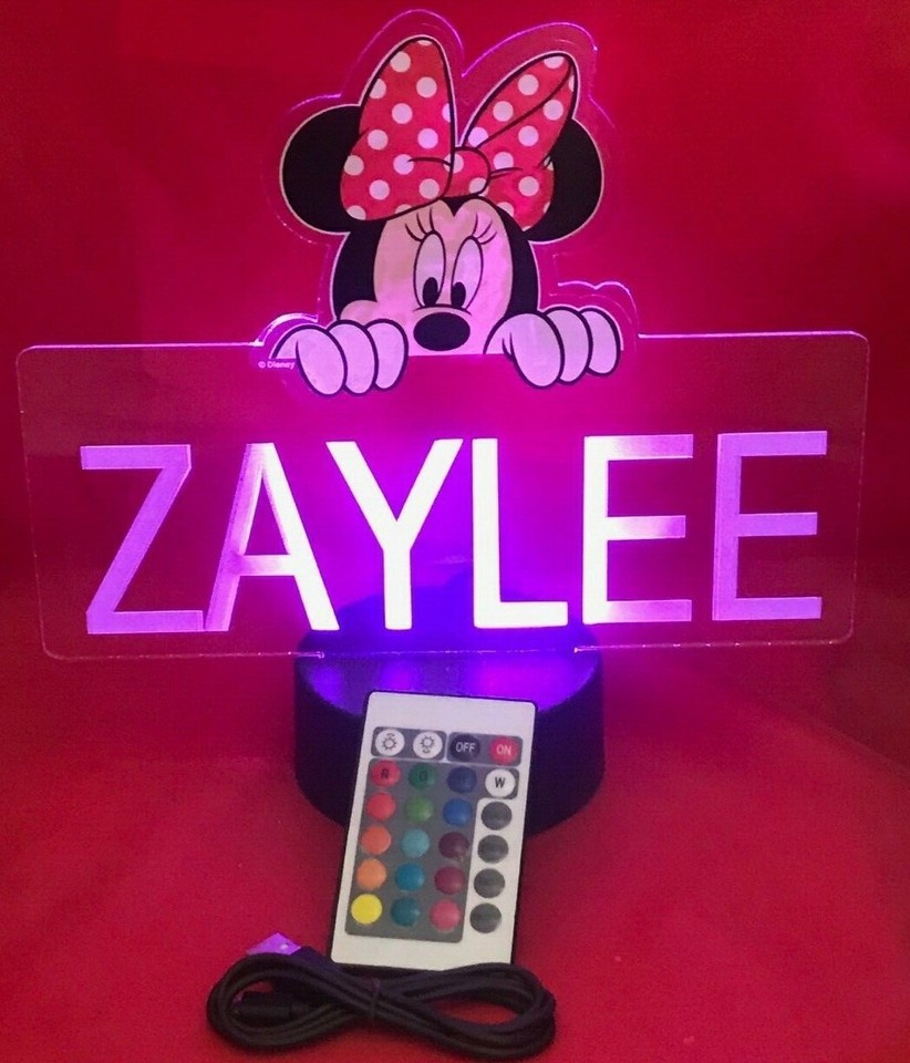 Minnie Mouse Disney Light Up Night Light Table Lamp LED Personalized ...