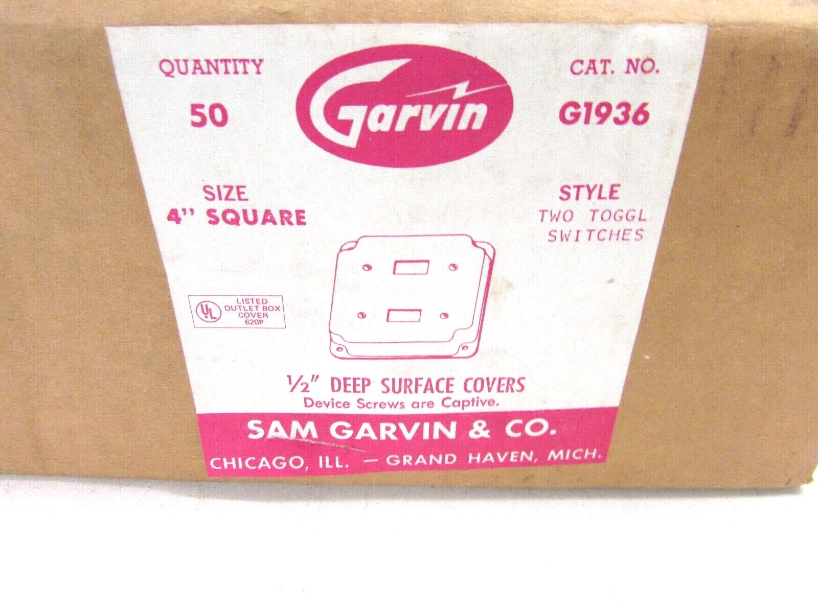 NOS! LOT of 25 SAM GARVIN 4" SQUARE STEEL TWO TOGGLE SWITCH COVERS ...