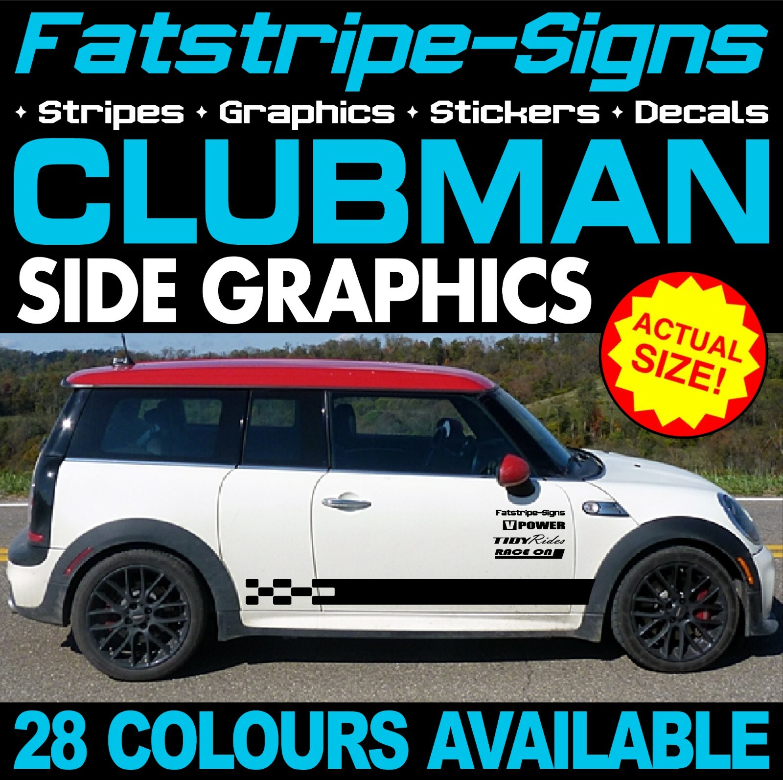 to fit MINI CLUBMAN GRAPHICS STRIPES DECALS STICKERS TURBO R55 F54 1.6 ...
