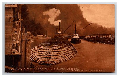 Huge Log Raft Columbia River Washington ~ O.W.R & N railroad ~ steamer ...