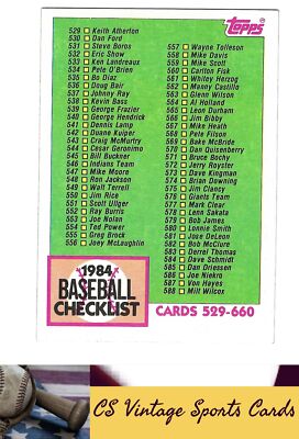 1984 Topps #646 Checklist: 529-660 | eBay