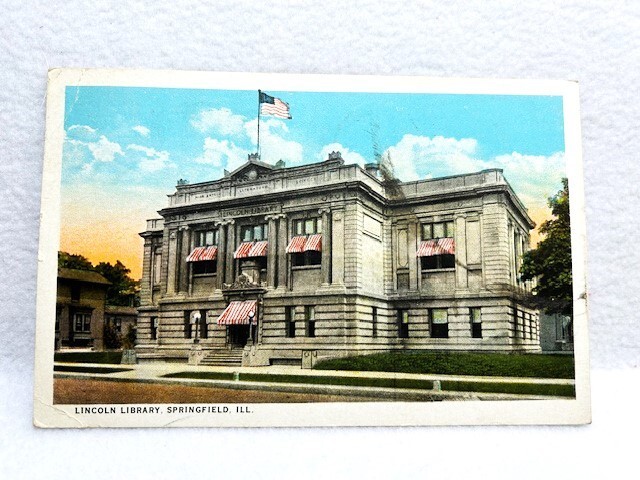Postcard Lincoln Library Springfield Illinois IL 1929 white border ...