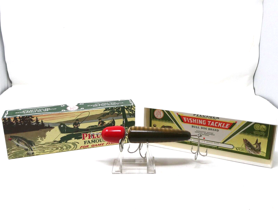 VTG PFLUEGER GLOBE MUSKIE WOOD LURE 5¼" in RED HEAD PIKE SCALE in BOX ...