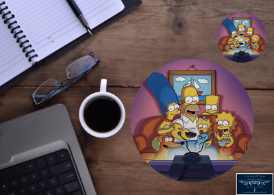 SIMPSONS FAMILY WATCHING TV - MOUSEPAD & COASTER 2 PIECE OFFICE GIFT ...