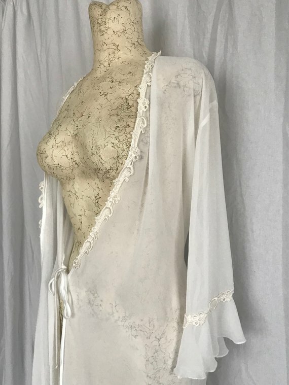 Vintage White sheer robe ribbon flutter sleeve S - Gem