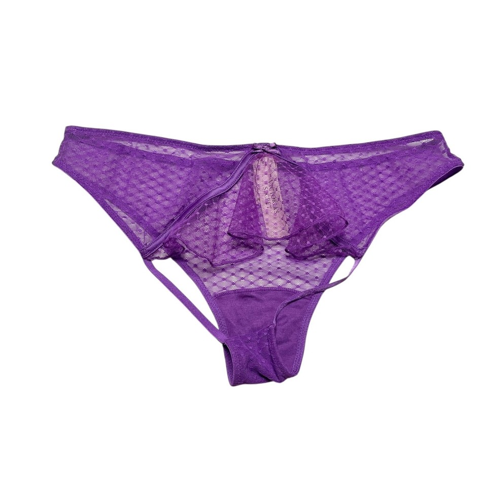 Victoria's Secret Peekaboo Mesh Open-Cup Babydoll Set Purple Tease Size ...