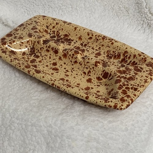 Vintage MCM Ceramic Large Communal Ashtray Creamy Yellow Reddish Brown ...