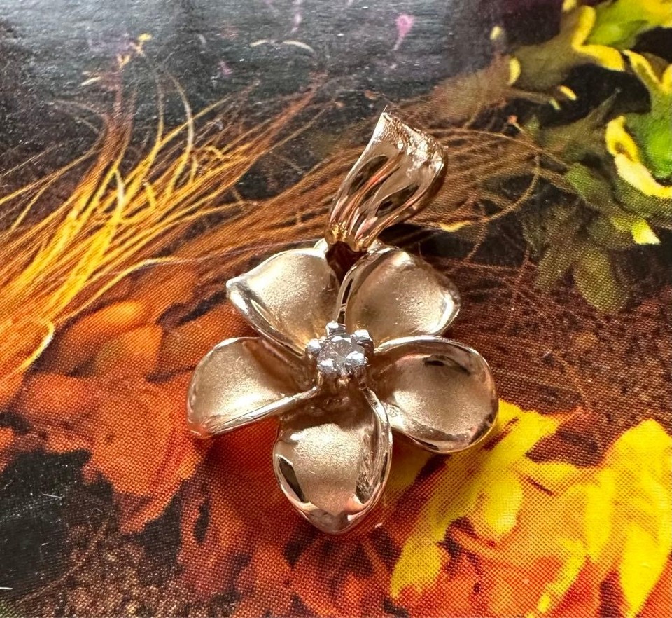 Maui Divers Diamond 14k Yellow Gold Plumeria Pendant Necklace Top Charm ...