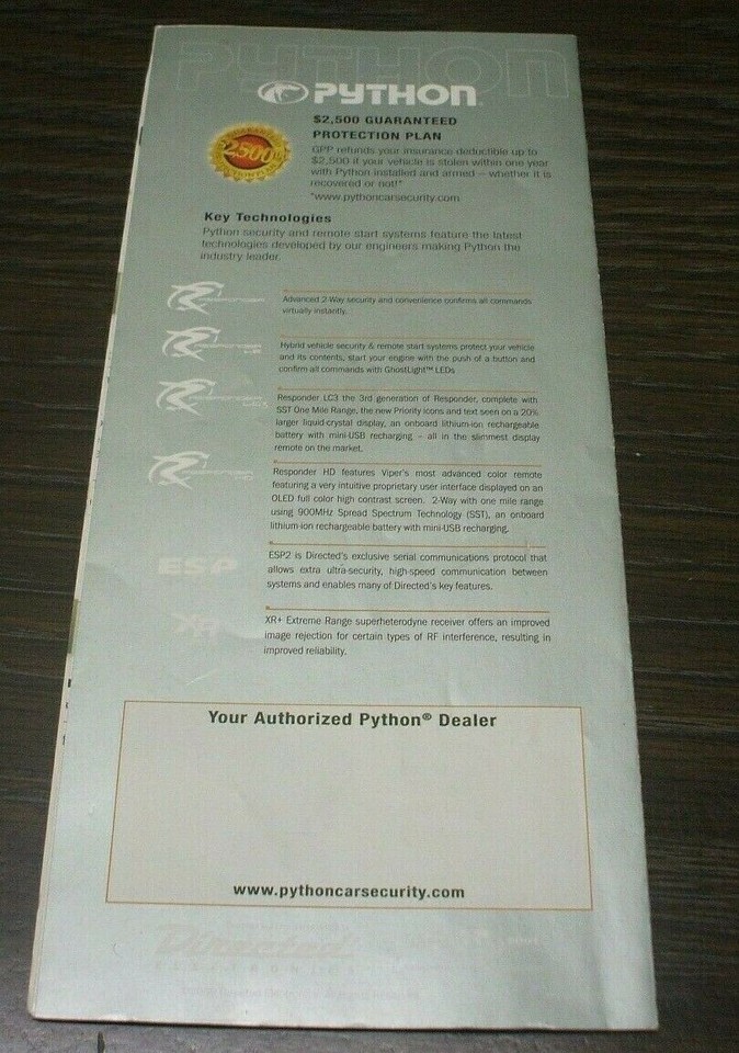 2009 PYTHON REMOTE START Brochure | eBay