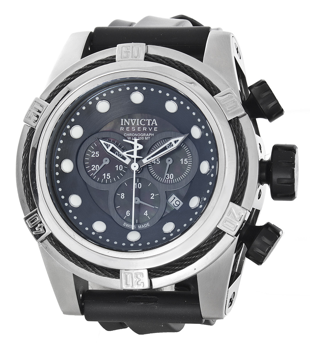 Invicta Men's Reserve Grey/Pearl Dial Black Rubber Strap Quartz Watch ...