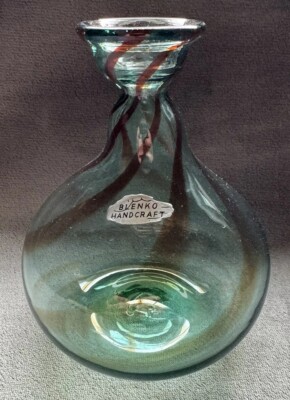 Vintage MCM Blenko Glass Balloon Vase Antique Green W/tangerine | eBay