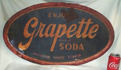 ANTIQUE c 1955 METAL USA GRAPETTE SODA CONVEX ADVERTISING METAL SIGN ...