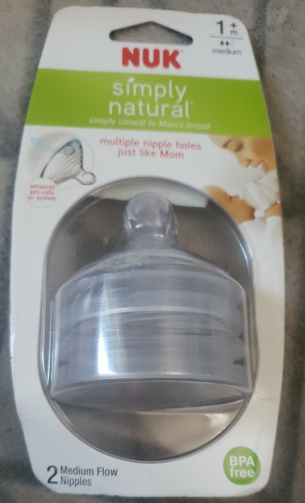 NUK Simply Natural Replacement Nipples Medium Flow 2pk 1 Month Baby ...