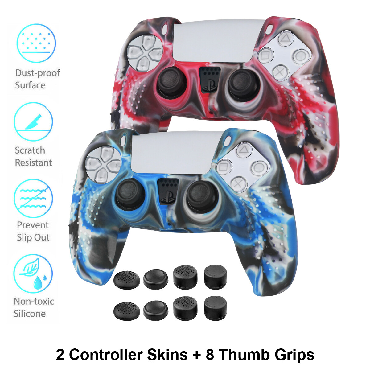 1 Pair Silicone Rubber Soft Skin Case Cover for Playstation 5 PS5 ...